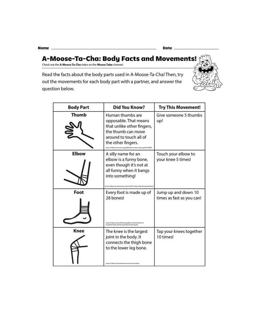 GoNoodle Body Facts and Movements