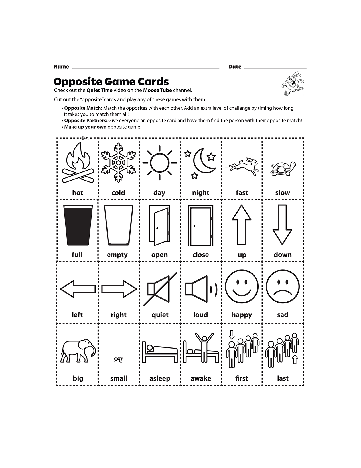 GoNoodle Opposite Game Cards