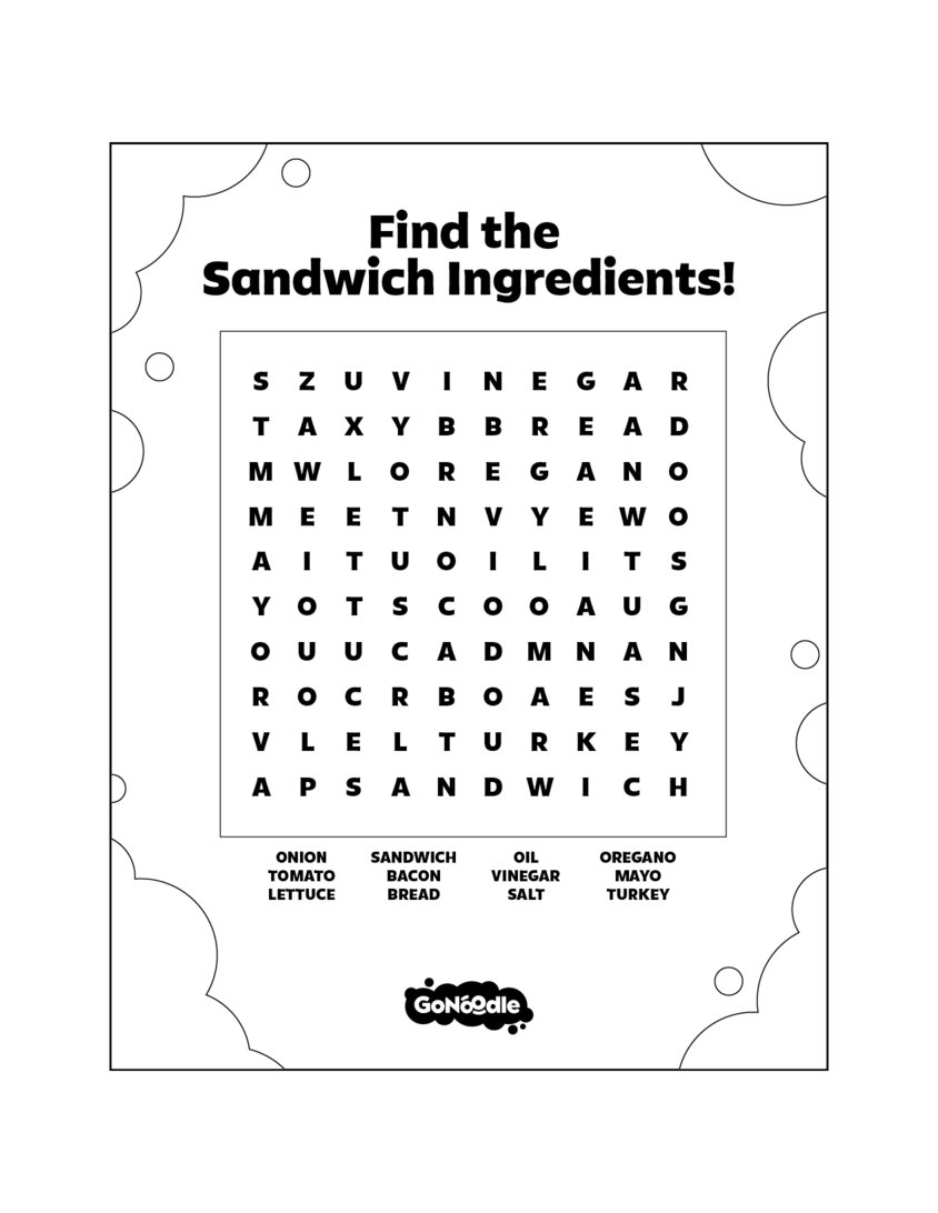GoNoodle Sandwich Word Search