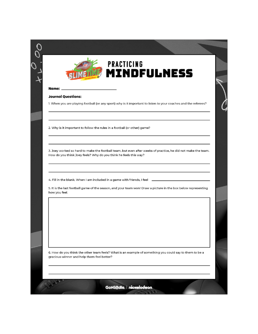 GoNoodle Nickelodeon NFL Slimetime Practicing Mindfulness Exercise