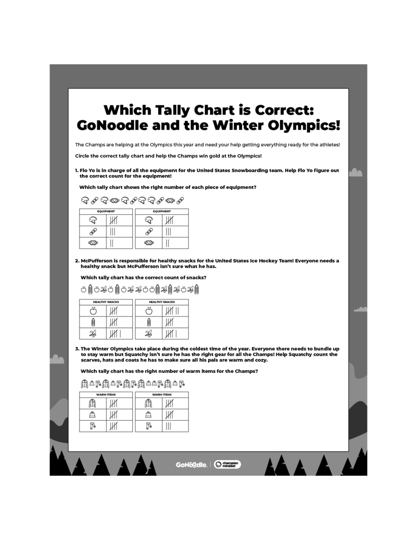 GoNoodle Which Tally Chart is Correct? GoNoodle and the Winter Olympics!