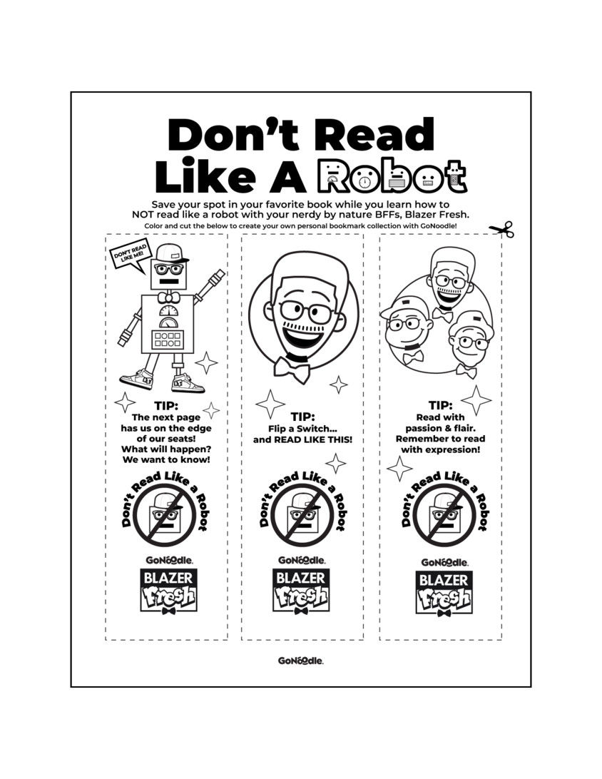 GoNoodle Blazer Fresh "Don't Read Like A Robot" Bookmarks