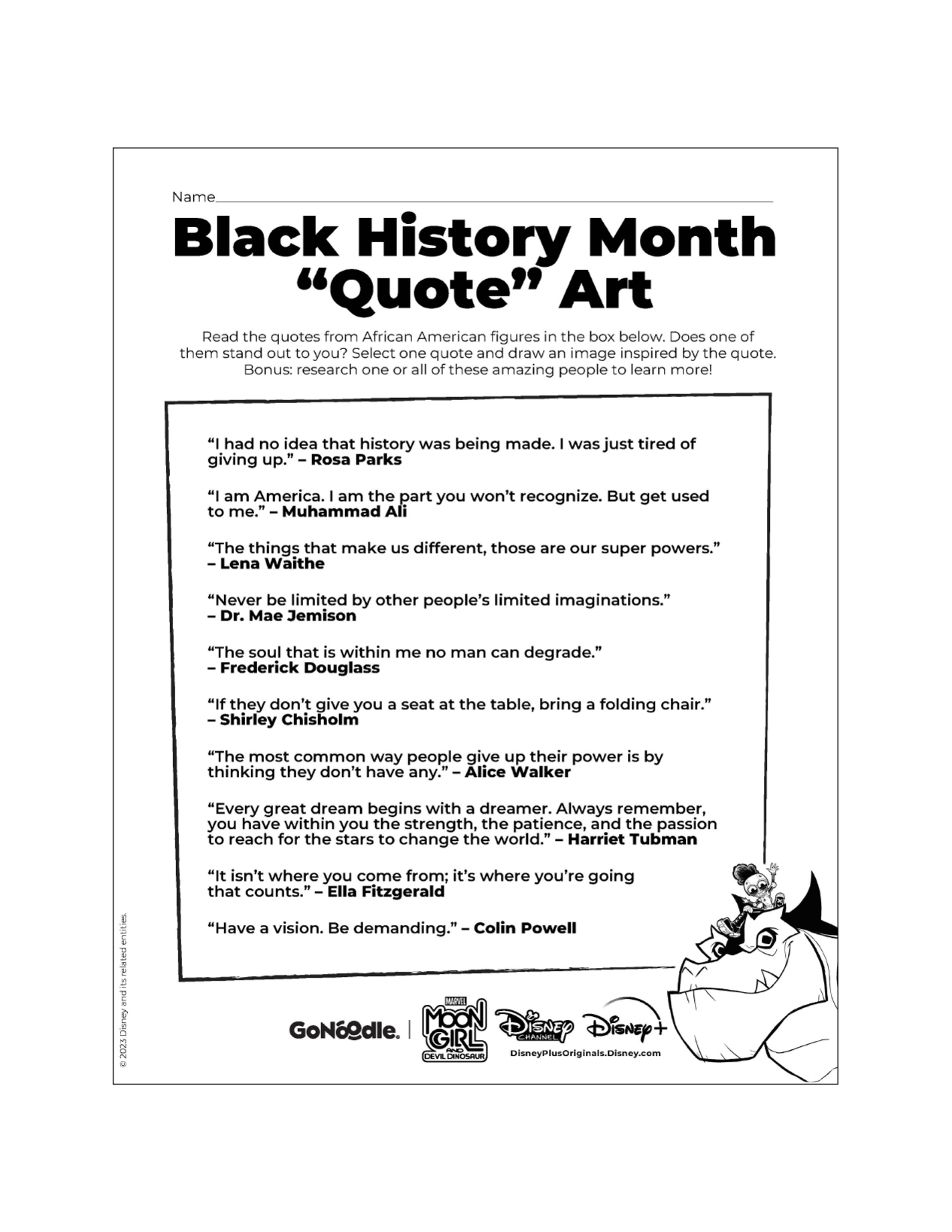 GoNoodle Black History Month “Quote” Art