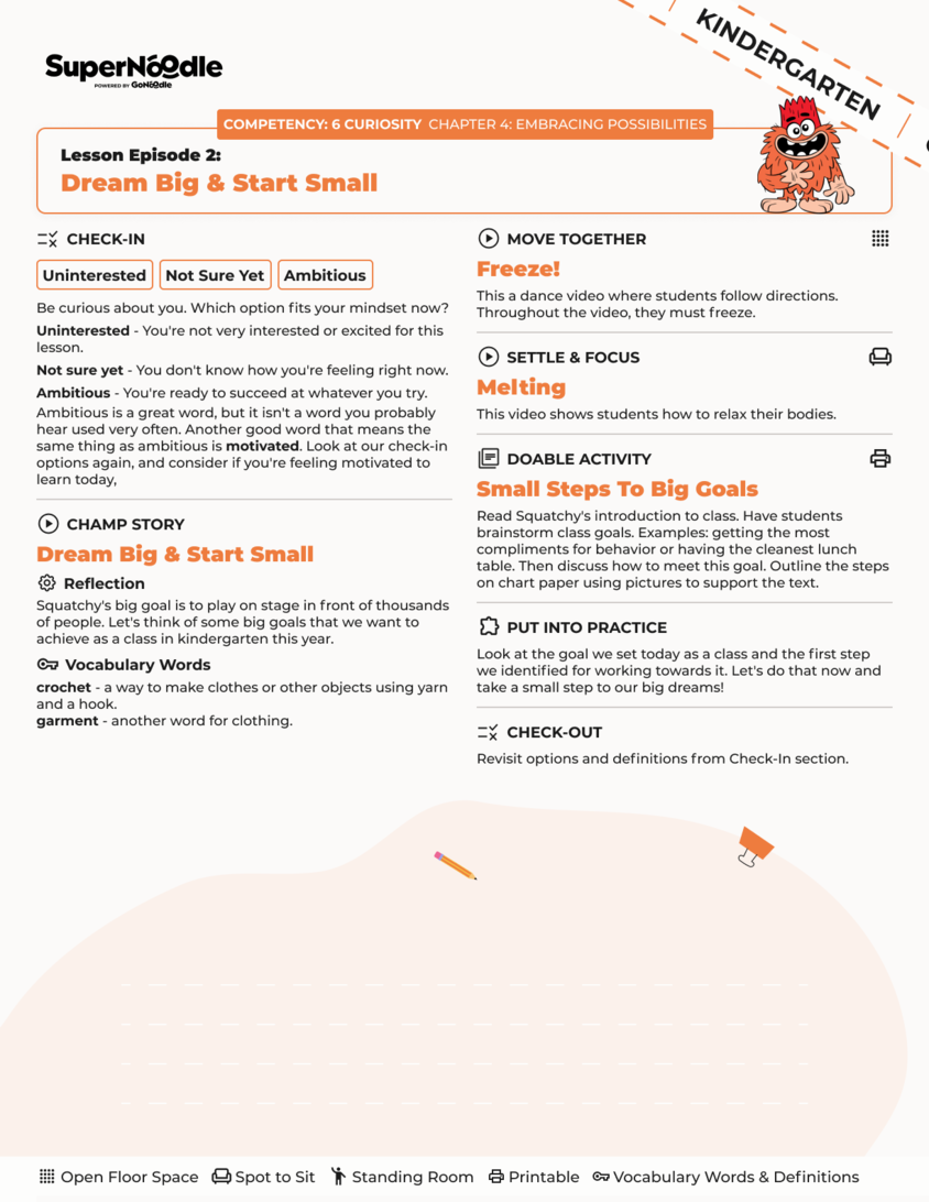 GoNoodle 6.4.2 Lesson Guide (Kindergarten)